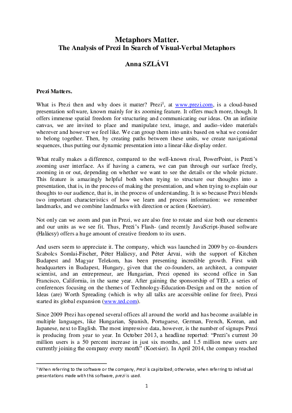 (PDF) Metaphors Matter. The Analysis of Prezi In Search of Visual ...