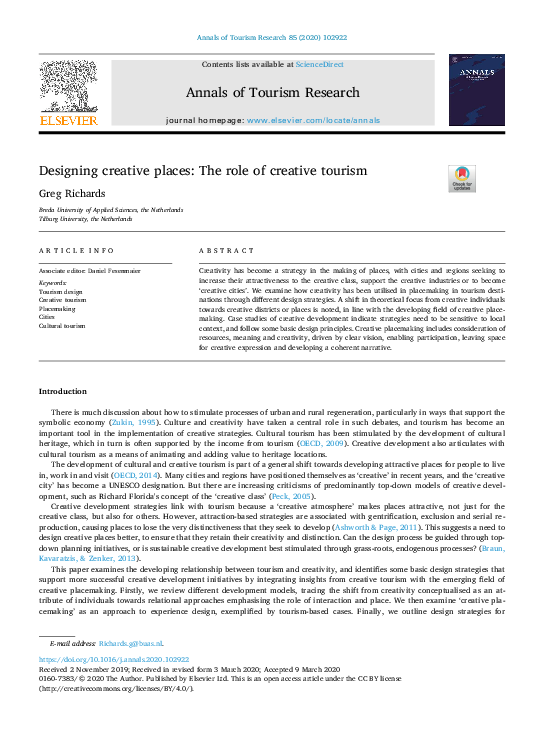 (PDF) Designing creative places: The role of creative tourism