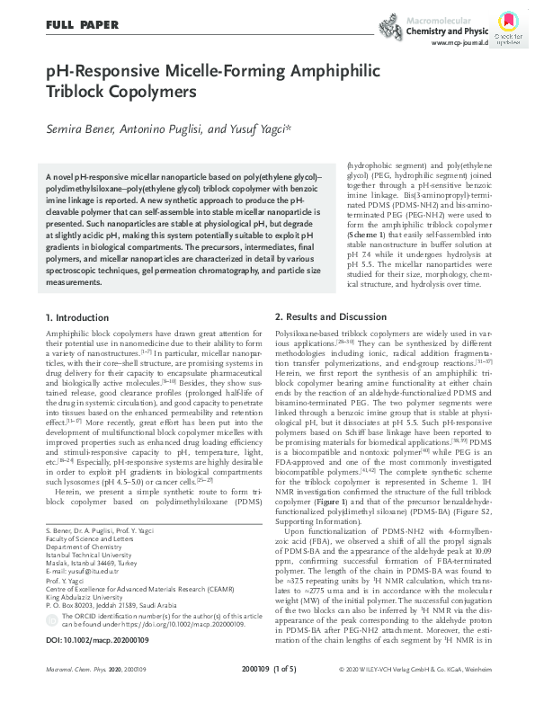 (PDF) pH-Responsive Micelle-Forming Amphiphilic Triblock Copolymers