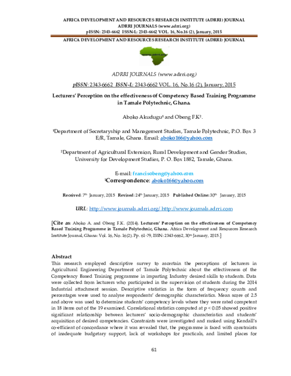 (PDF) Lecturers' Perception on the effectiveness of Competency Based ...