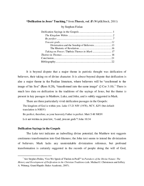 (PDF) Deification in Jesus' Teaching