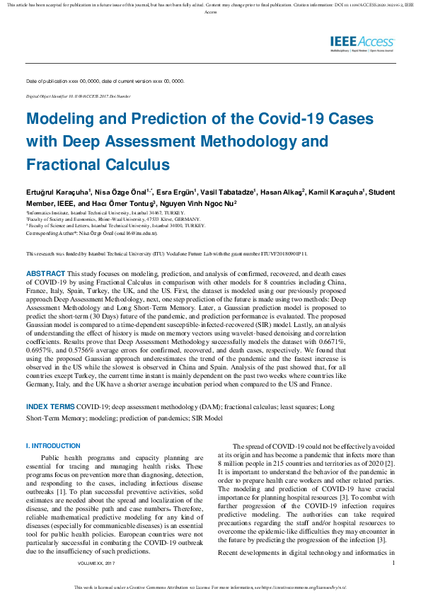 (PDF) Modeling and Prediction of the Covid-19 Cases with Deep Assessment Methodology and ...