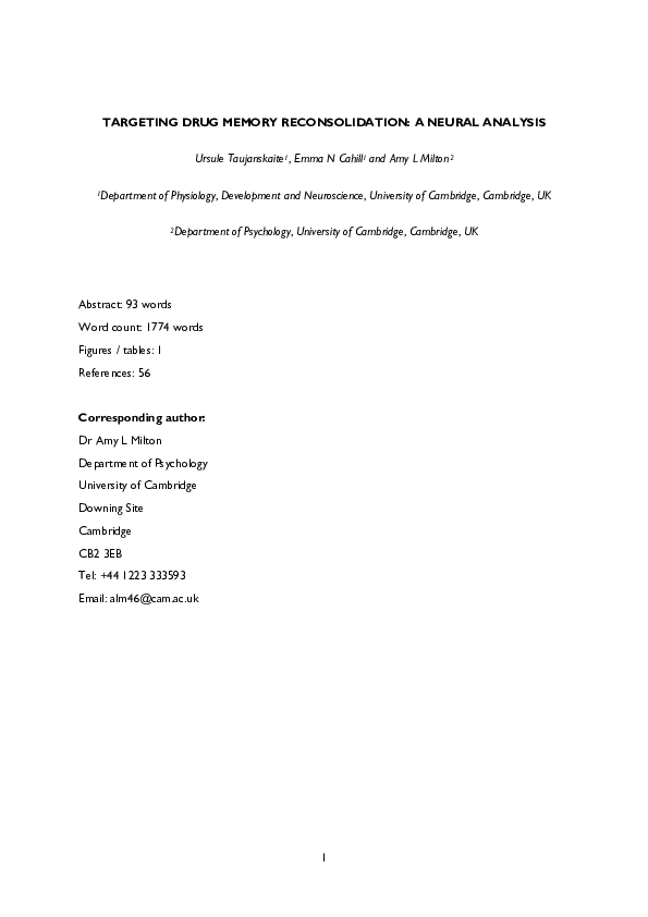 (PDF) Targeting drug memory reconsolidation: a neural analysis