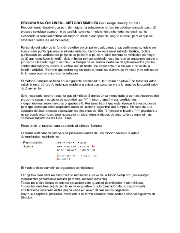 (DOC) PROGRAMACIÓN LINEAL METODO SIMPLEX
