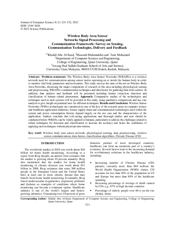 Pdf Wireless Body Area Sensor Networks Signal Processing And