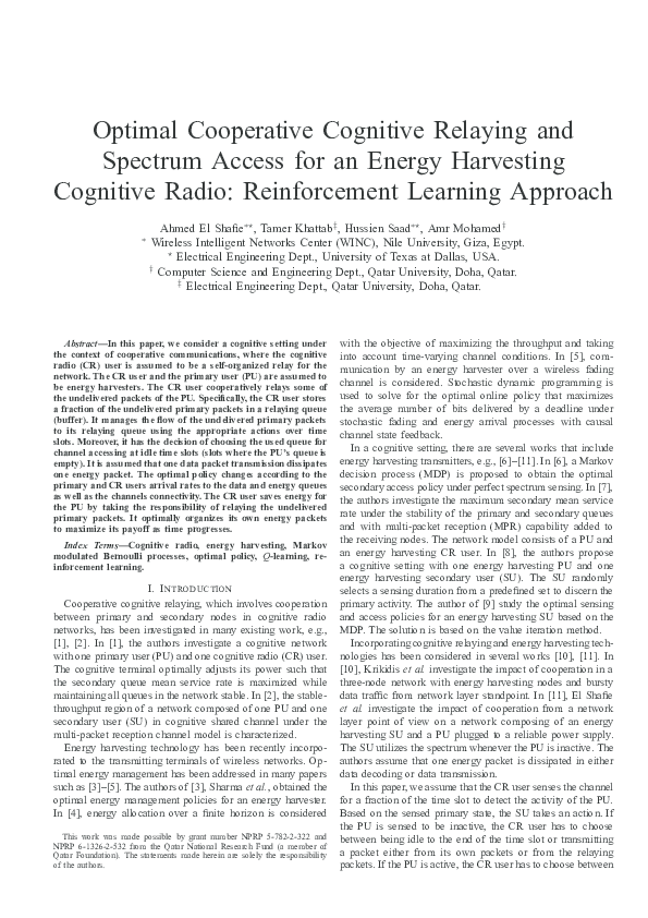 Pdf Optimal Cooperative Cognitive Relaying And Spectrum Access For An