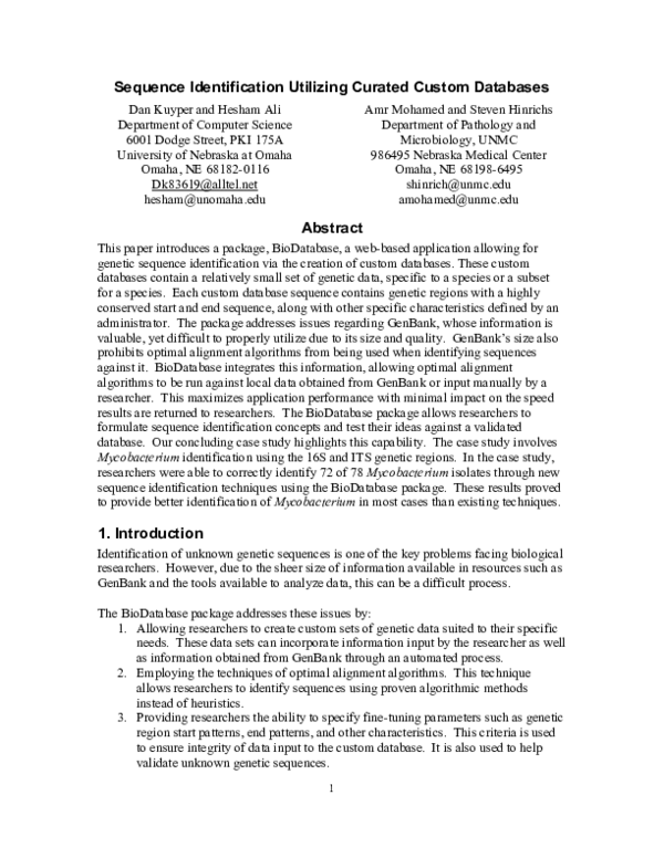 (PDF) Sequence Identification Utilizing Curated Custom Databases | Amr Mohamed - Academia.edu