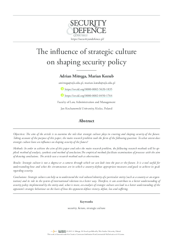 (PDF) The influence of strategic culture on shaping security policy