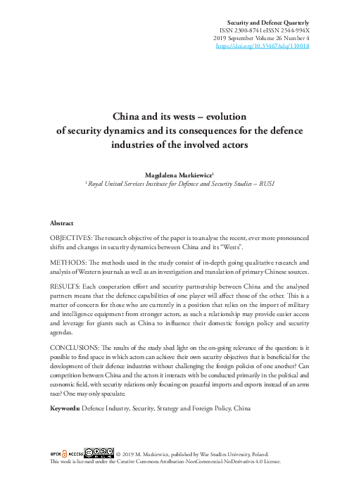 (PDF) China and its wests – evolution of security dynamics and its ...