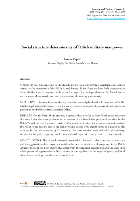 (PDF) Social structure determinants of Polish military manpower