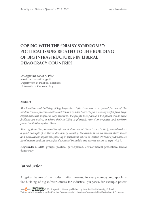 (PDF) Coping with the “Nimby Syndrome”: Political issues related to the ...
