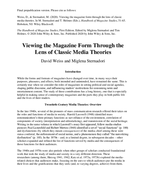 (PDF) Viewing the magazine form through the lens of classic media ...
