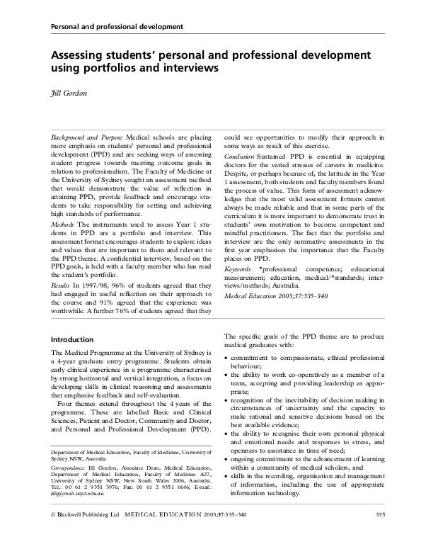 (PDF) Assessing students' personal and professional development using ...