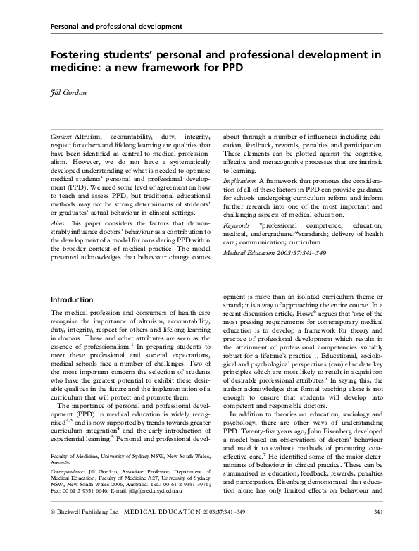 (PDF) Fostering students' personal and professional development in medicine: a new framework for PPD