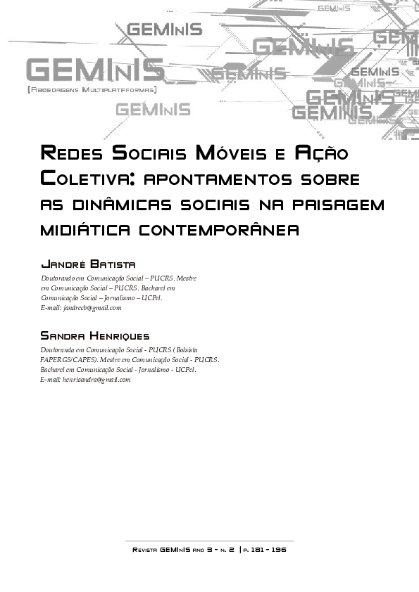 (PDF) Redes Sociais Móveis e Ação Coletiva: apontamentos sobre as ...