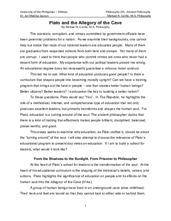 (PDF) Plato and the Allegory of the Cave