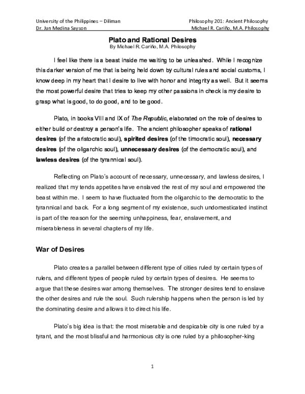 (PDF) Plato and Rational Desires