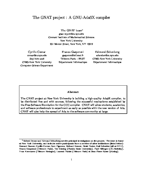 (PDF) The GNAT Project: A GNU-Ada9X Compiler