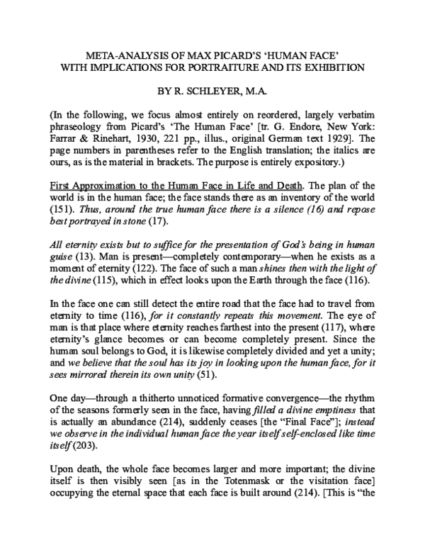 Analysis of Max Picard's 'Human Face' With Implications for Portraiture ...