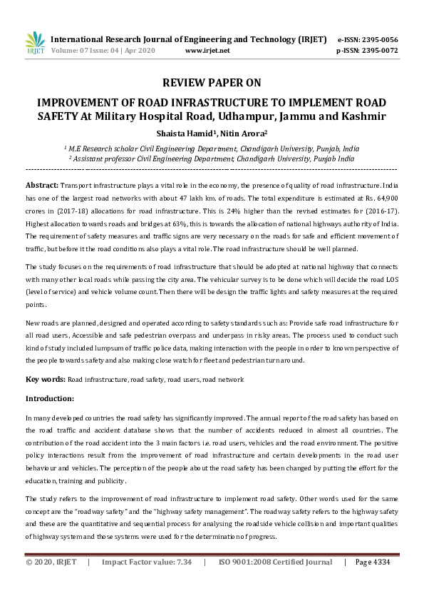 (PDF) IRJET- REVIEW PAPER ON IMPROVEMENT OF ROAD INFRASTRUCTURE TO ...