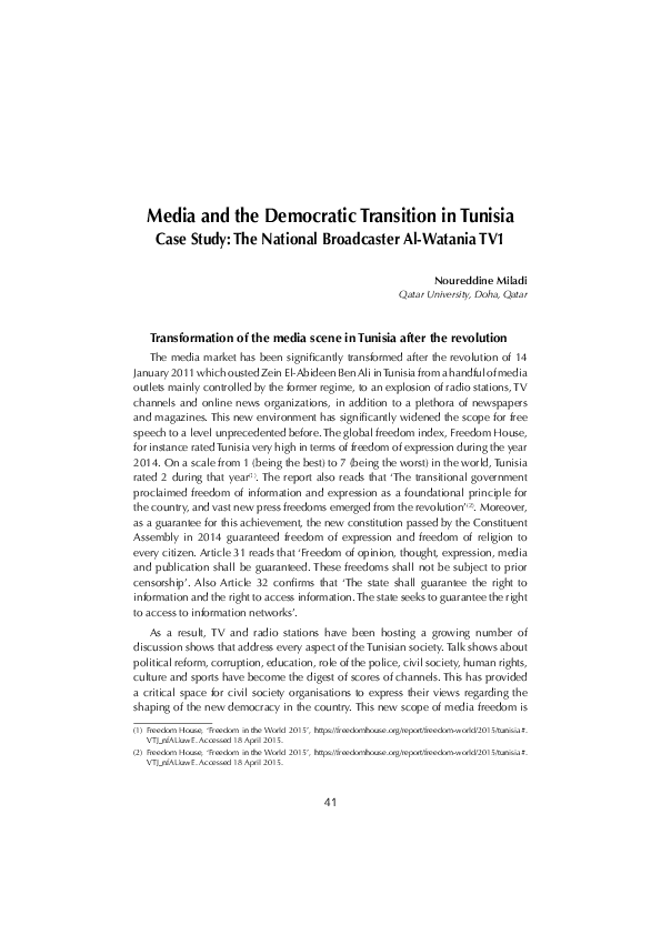 (PDF) Media and the Democratic Transition in Tunisia Case Study: The National Broadcaster Al ...