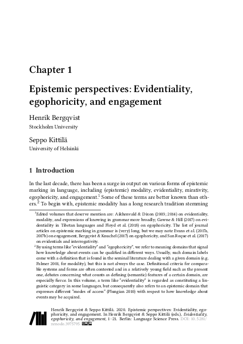 (PDF) Epistemic perspectives: Evidentiality, egophoricity, and engagement