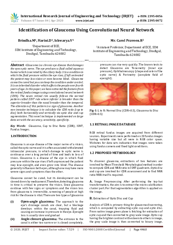 Pdf Irjet Identification Of Glaucoma Using Convolutional Neural Network