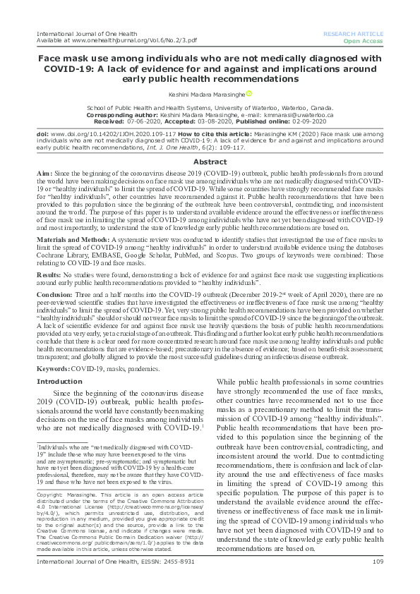 (PDF) Face mask use among individuals who are not medically diagnosed ...
