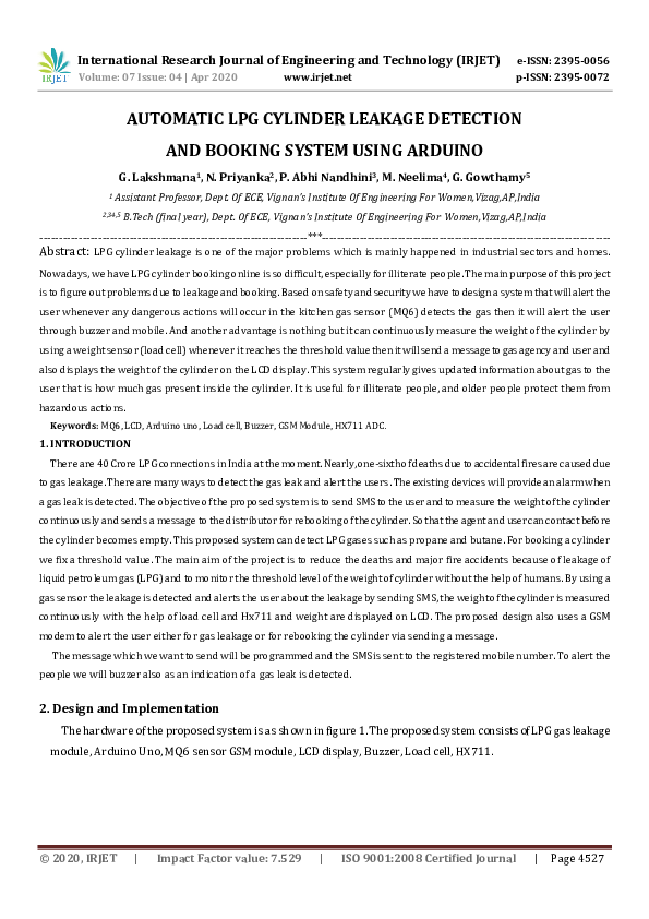 (PDF) IRJET- AUTOMATIC LPG CYLINDER LEAKAGE DETECTION AND BOOKING SYSTEM USING ARDUINO