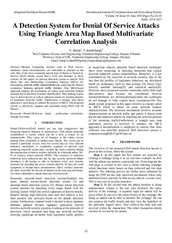 Pdf A Detection System For Denial Of Service Attacks Using Triangle Area Map Based