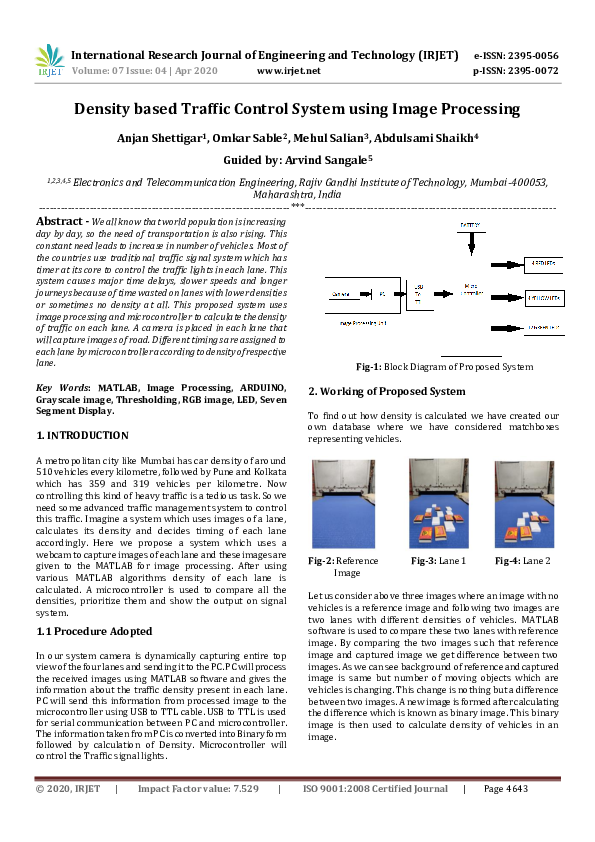 Pdf Irjet Density Based Traffic Control System Using Image Processing