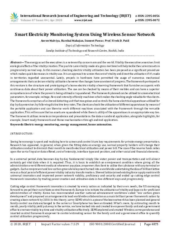 (PDF) IRJET- Smart Electricity Monitoring System Using Wireless Sensor ...