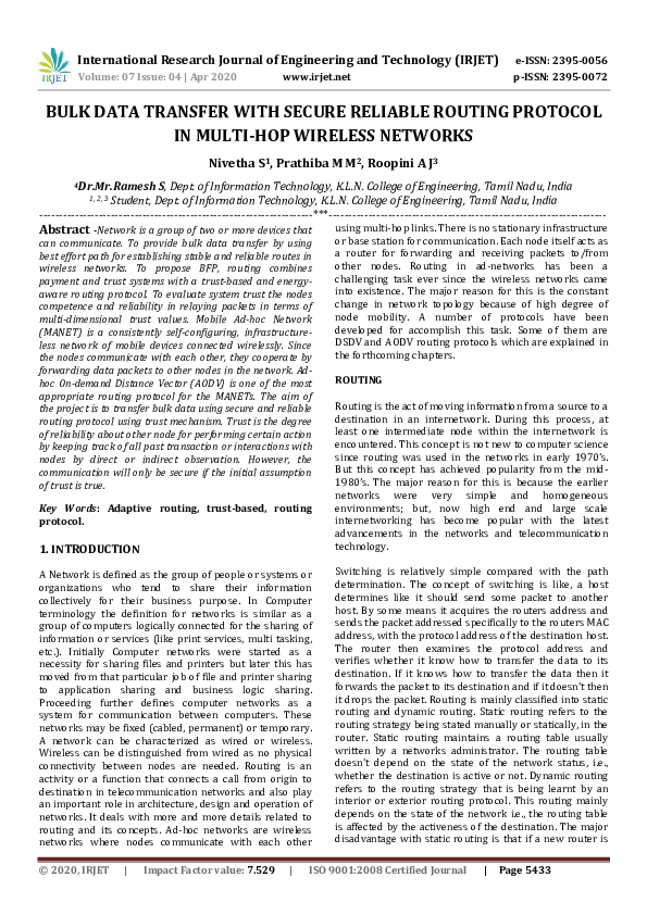 (PDF) IRJET- BULK DATA TRANSFER WITH SECURE RELIABLE ROUTING PROTOCOL ...