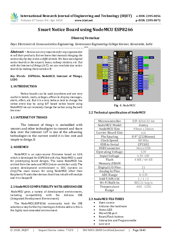 (PDF) IRJET- Smart Notice Board using NodeMCU ESP8266
