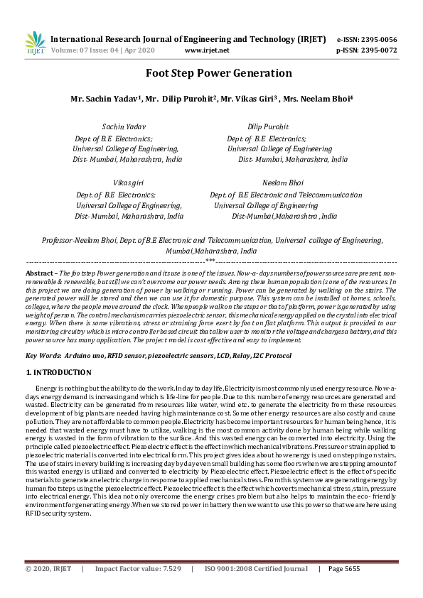 (PDF) IRJET- Foot Step Power Generation
