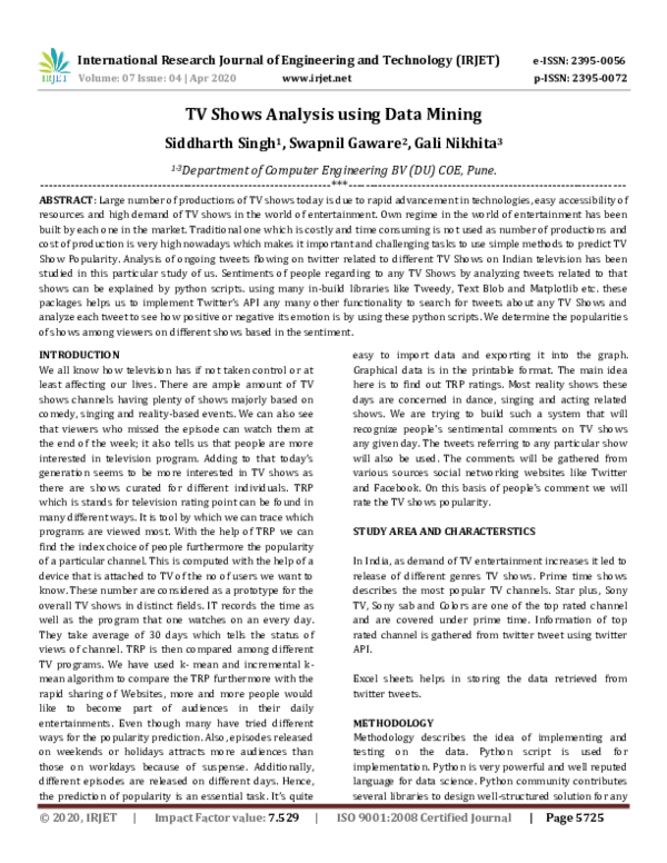 Pdf Irjet Tv Shows Analysis Using Data Mining