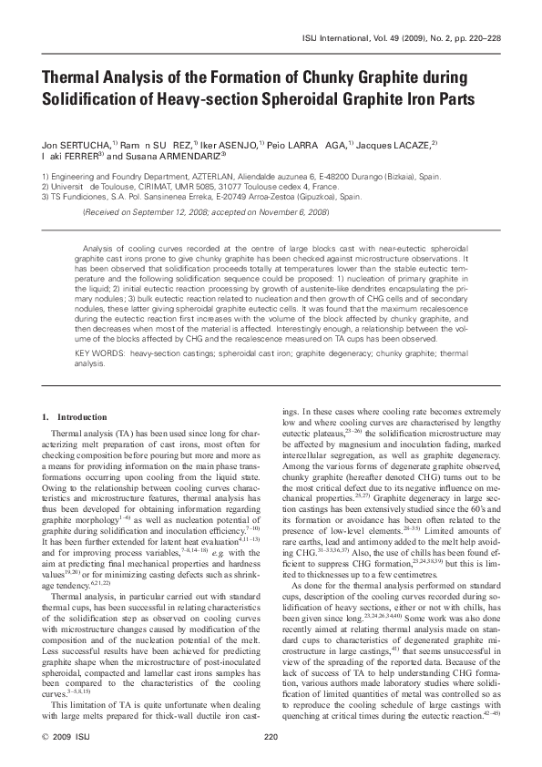 (PDF) Thermal Analysis of the Formation of Chunky Graphite during ...