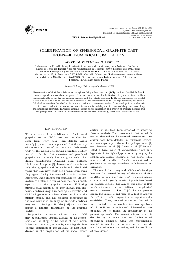 (PDF) Solidification of spheroidal graphite cast irons—II. numerical simulation