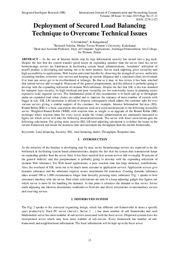 (PDF) Deployment of Secured Load Balancing Technique to Overcome ...