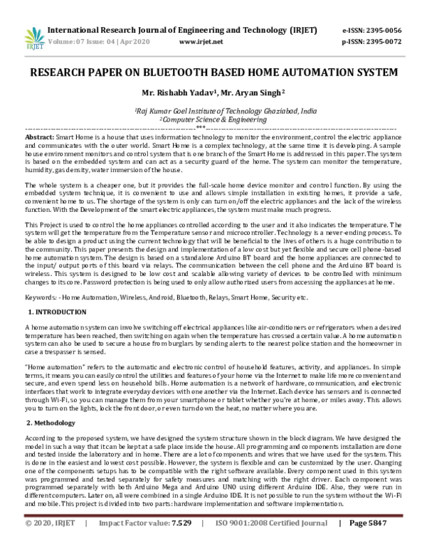 (PDF) IRJET-Research Paper on Bluetooth based Home Automation System