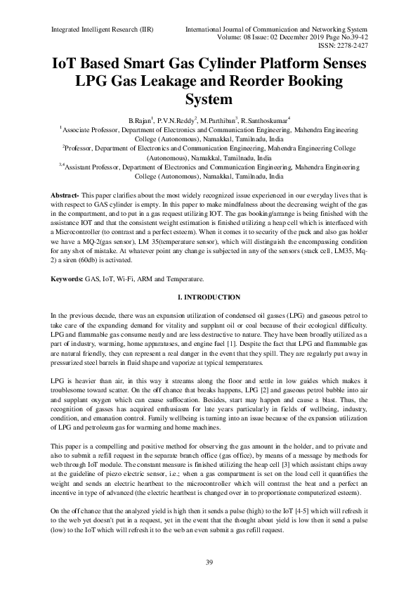 (PDF) IoT Based Smart Gas Cylinder Platform Senses LPG Gas Leakage and ...