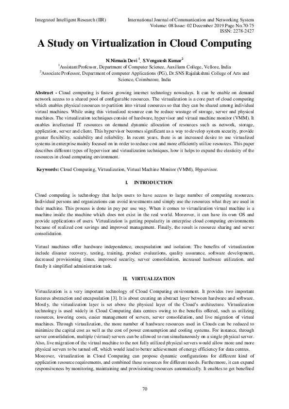(PDF) A Study on Virtualization in Cloud Computing