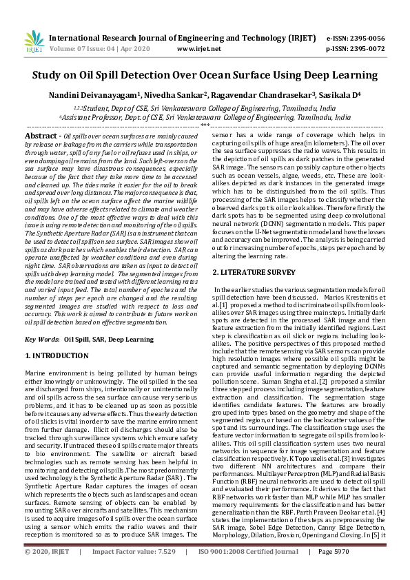 (PDF) IRJET- Study on Oil Spill Detection Over Ocean Surface Using Deep ...