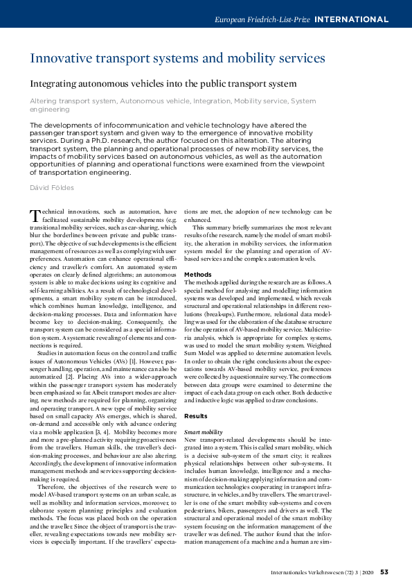 (PDF) Innovative transport systems and mobility services: Integrating ...