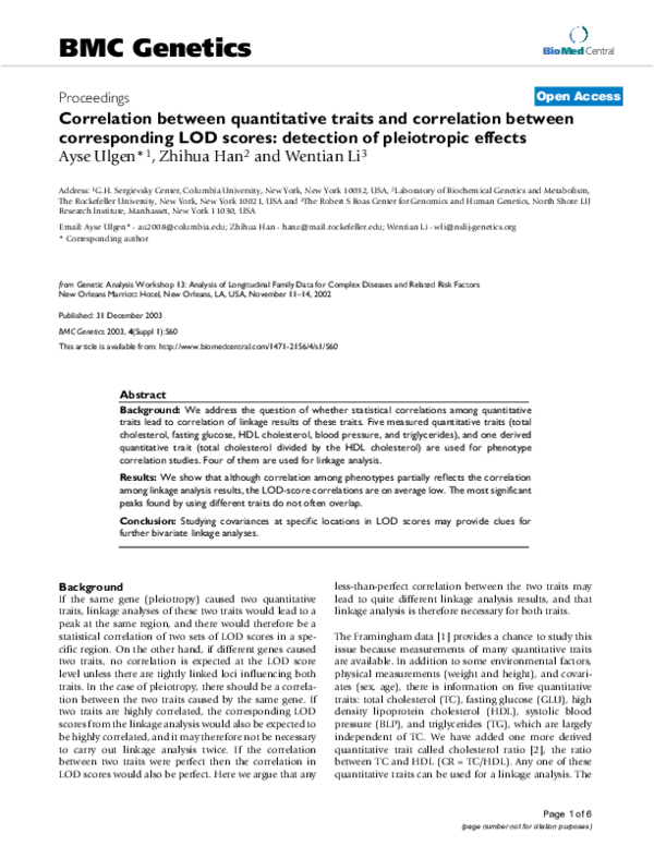 (PDF) BMC Genetics Correlation between quantitative traits and ...