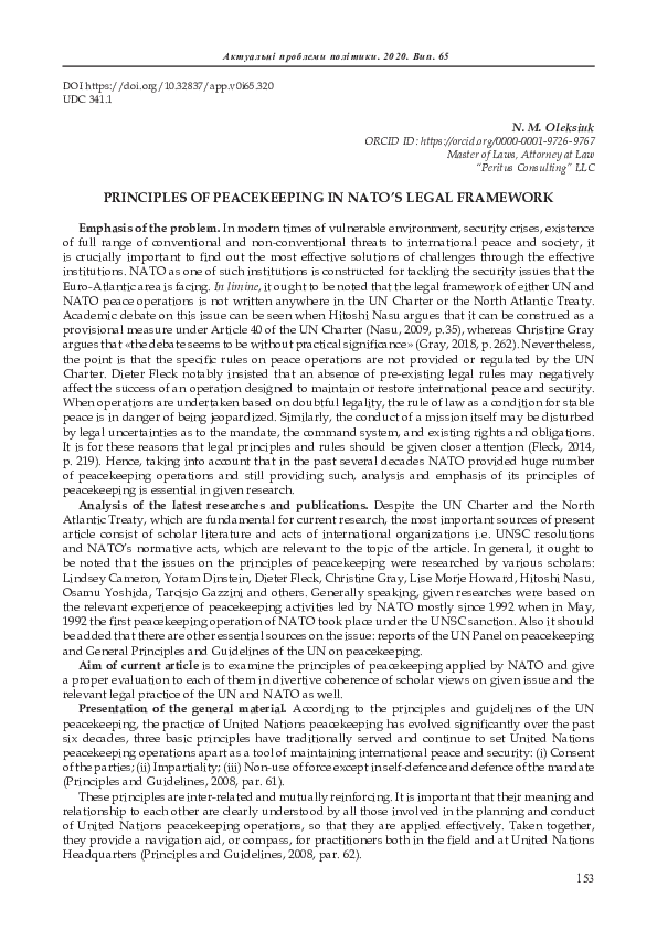(PDF) Principles of Peacekeeping in NATO's Legal Framework