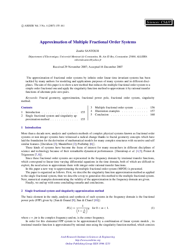 Pdf Approximation Of Multiple Fractional Order Systems