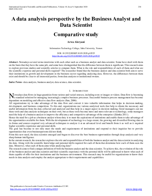 (PDF) A data analysis perspective by the Business Analyst and Data ...