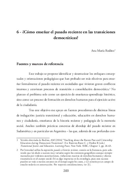 (PDF) ¿Cómo enseñar el pasado reciente en las transiciones democráticas?