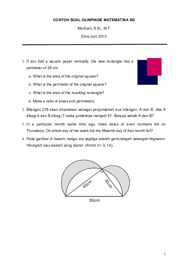 (PDF) CONTOH SOAL OLIMPIADE MATEMATIKA SD